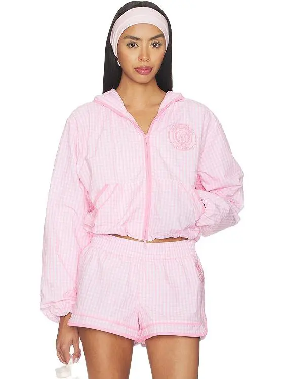 LoveShackFancy Pink Gingham Zip-up Hoodie - Tickled Pink