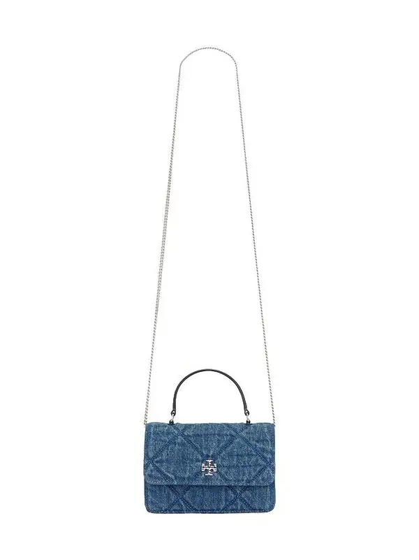 Tory Burch Kira Diamond Quilt Denim Mini Top Handle Chain Wallet - Blue