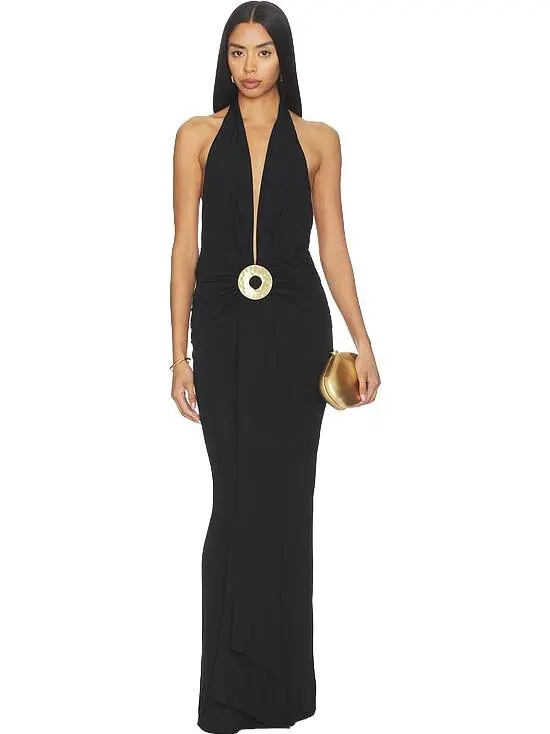 Cult Gaia Halterneck Maxi Dress With Gold-tone Hardware - Black