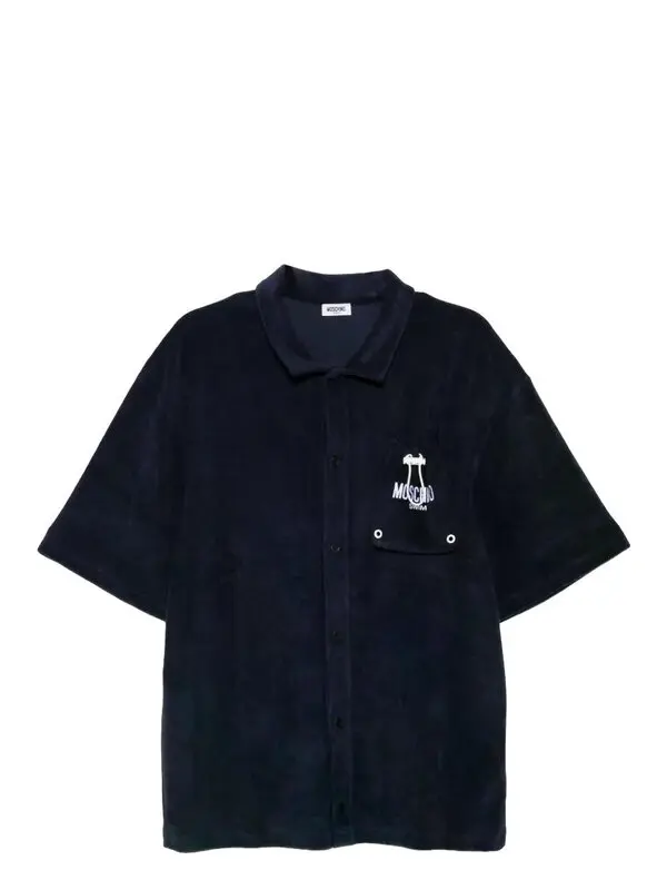 Moschino Terry-cloth Logo-patch Shirt - Blue