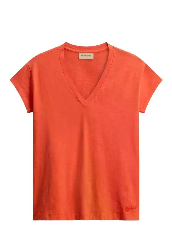 Woolrich Logo-embroidered V-neck T-shirt - Orange