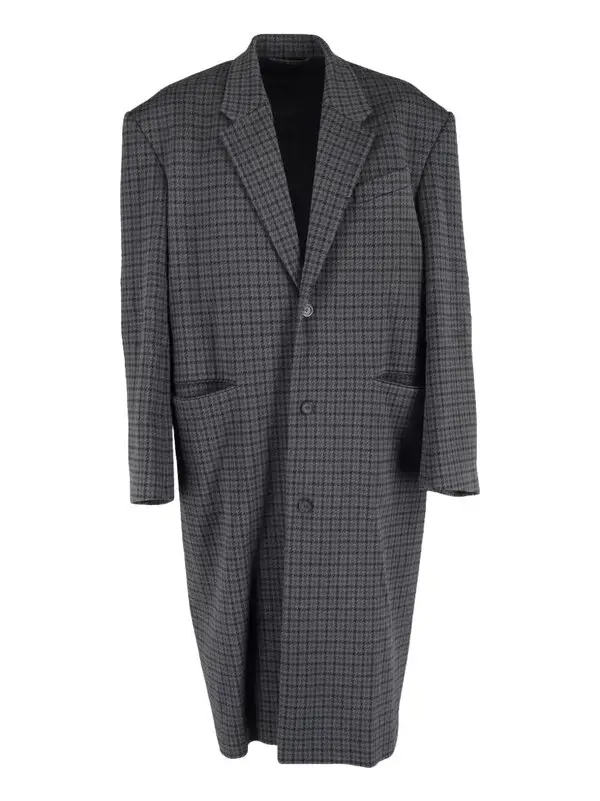 Balenciaga Houndstooth Oversized Coat - Grey