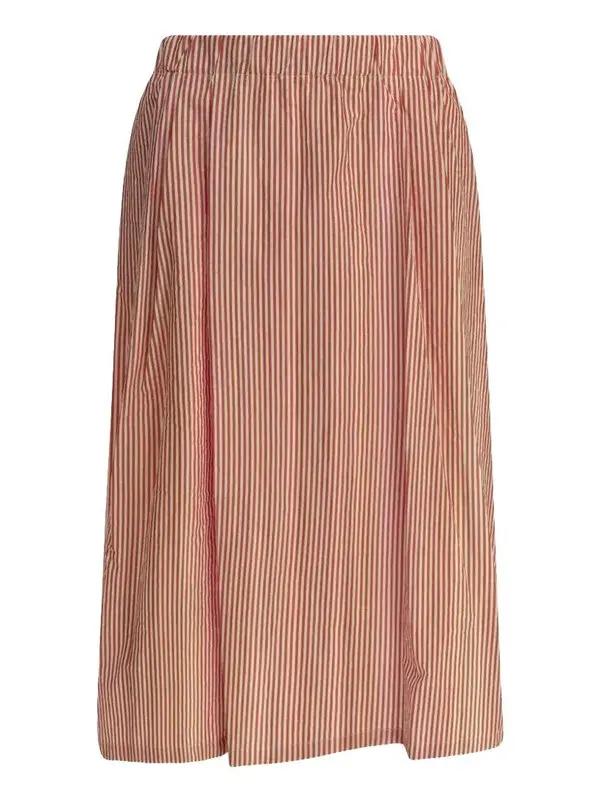 Apuntob Striped Pleated Cotton Midi Skirt - Red