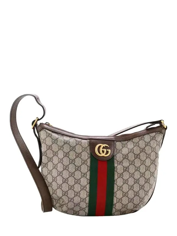Gucci Ophidia Half Moon Hobo Gg Coated Canvas Small Crossbody Bag - Brown