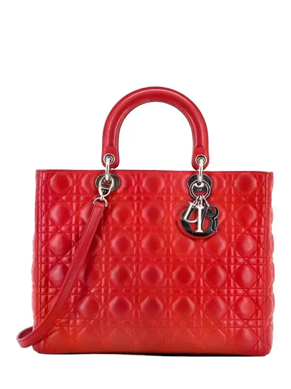 Dior Lady Large Tote Bag Cannage Quilt Lambskin - Red