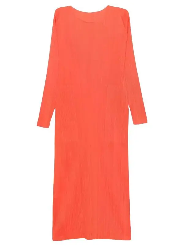 Issey Miyake Pleated Long-sleeve Midi Dress - Red