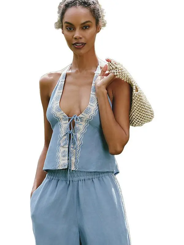 L*Space Linen Halter-neck Top - Shell Or High Water