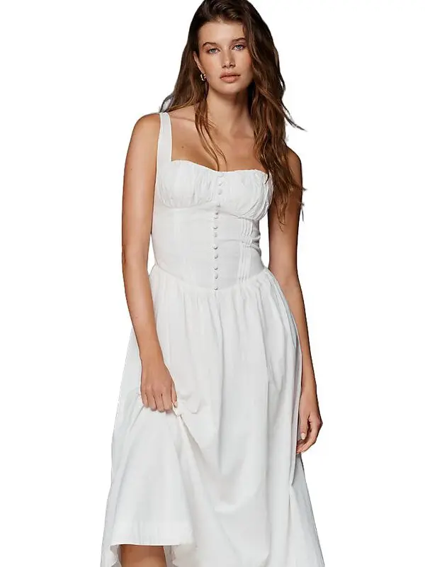 Moon River Cotton Corset-style Midi Dress - White