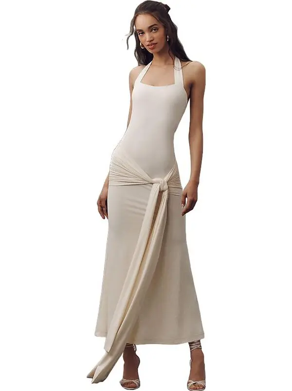 Bardot Emilia Halter-neck Maxi Dress - Ivory