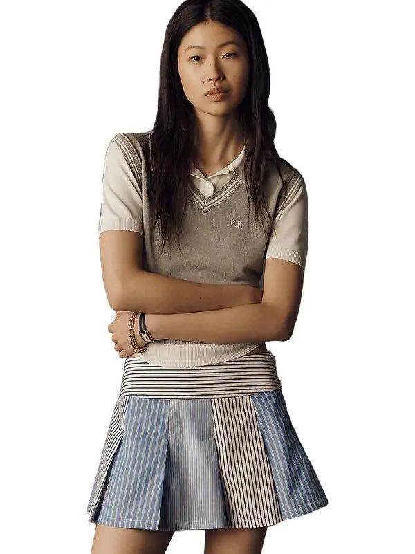 ROWING BLAZERS Mixed Stripe Pleated Mini Skirt - Blue