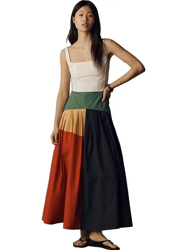 ROWING BLAZERS Cotton Poplin Midi Dress - Primary Colorblock