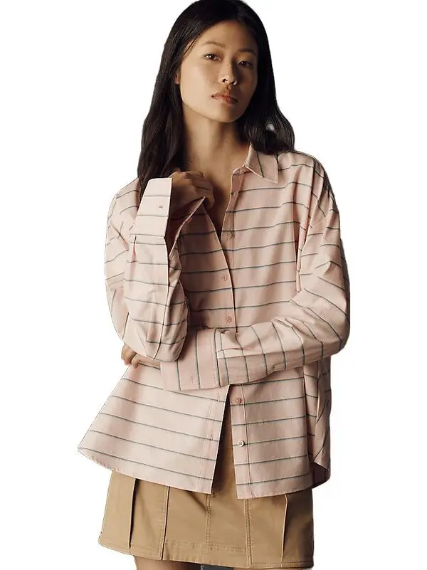 Maeve Oversized Cocoon Buttondown Shirt - Pink Stripe