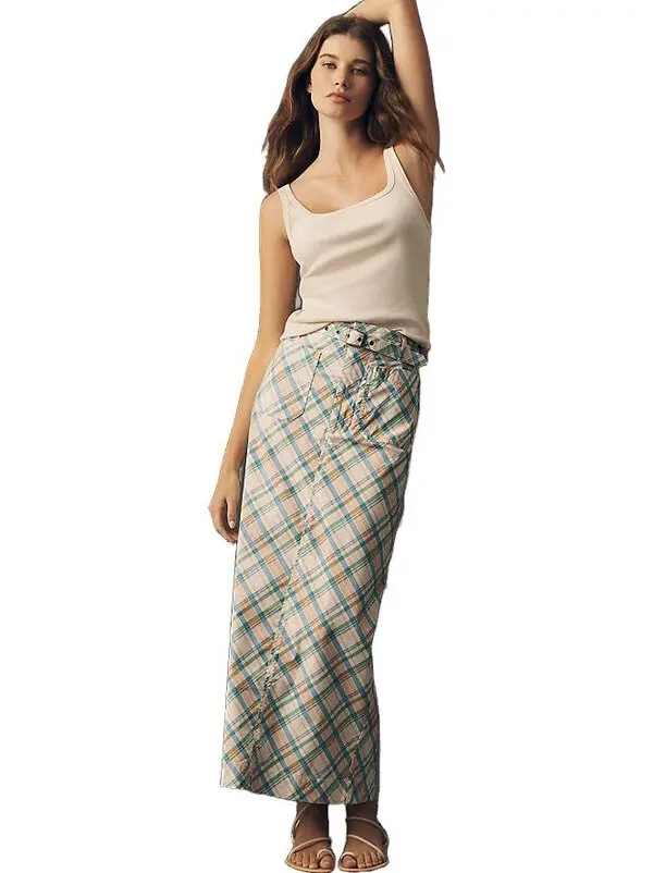 Maeve Colette Plaid Maxi Skirt - Blue Plaid