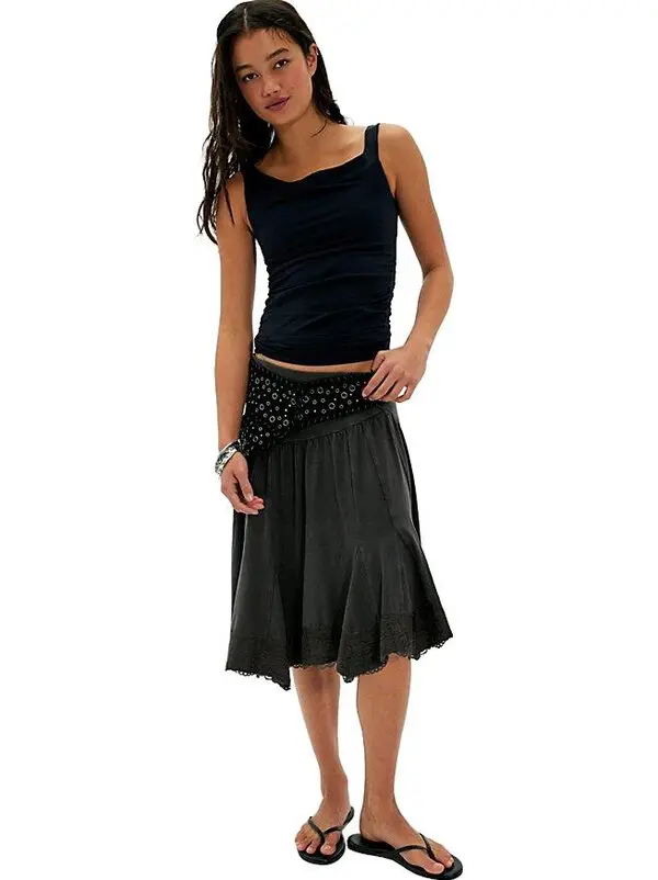 Free People Willow Knit Midi Skirt - Washed Black