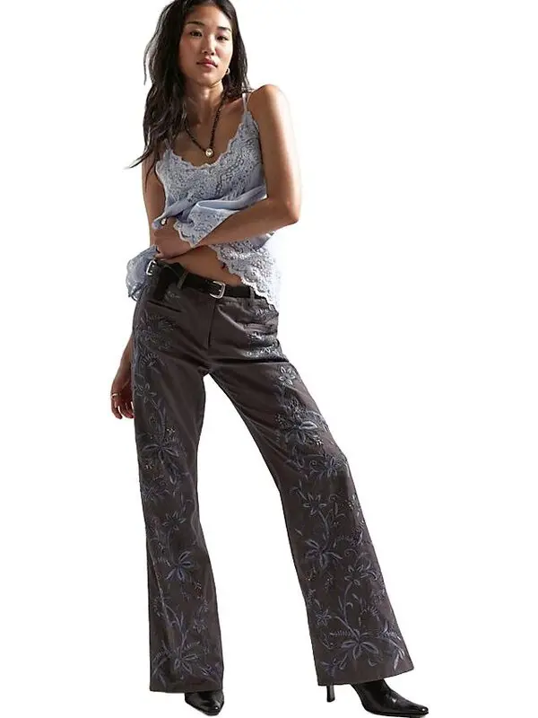 Free People Taylen Embellished Flare Pants - Charcoal Grey
