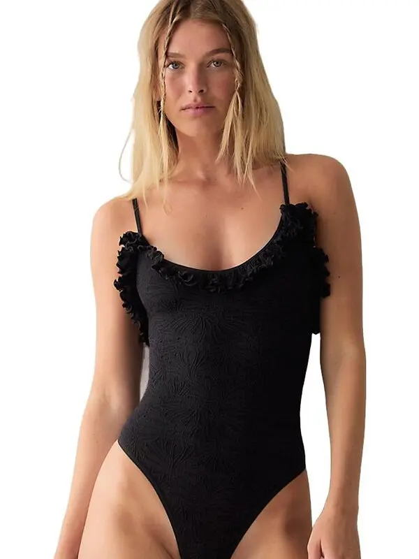 Free People Intimately Ruffle Shuffle Bodysuit - Black
