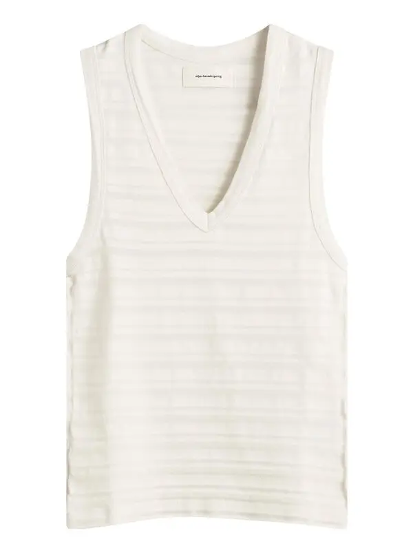 MFPEN V-neck Cropped Ribbed Tank Top - Off White Stripe