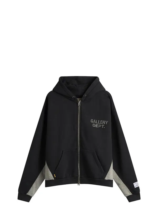 GALLERY DEPT. Contrast Panel Zip Hoodie - Washed Black/heather Grey