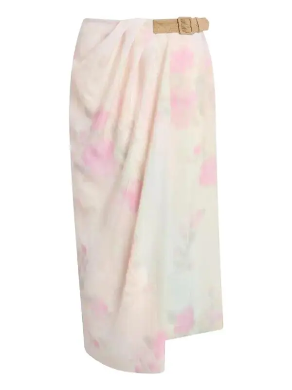 Moschino Floral Print Belted Midi Wrap Skirt - Neutrals