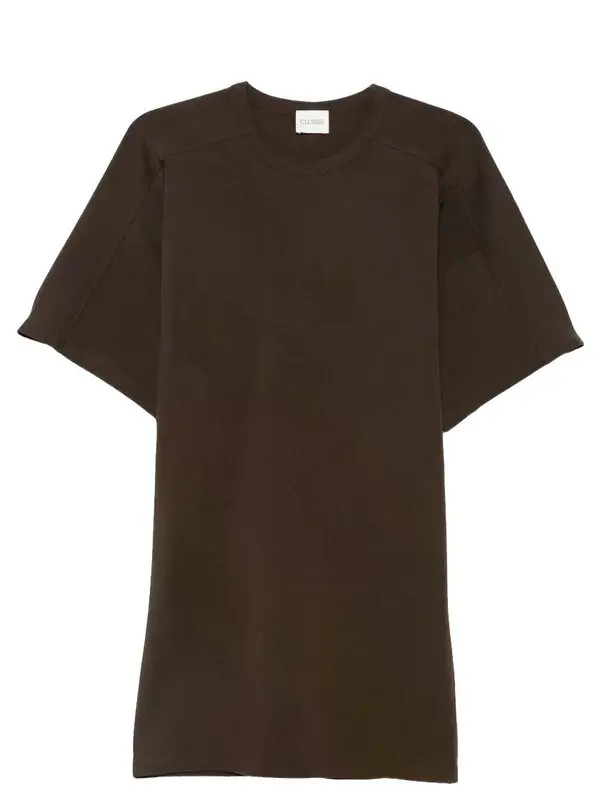 Closed Paneled Short-sleeve Dress - Brown