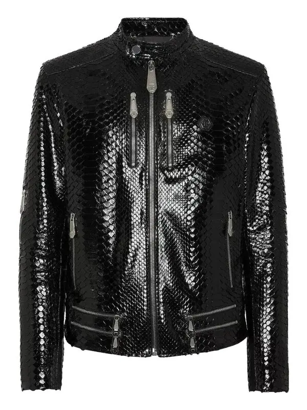 Philipp Plein Python-skin Biker Jacket - Black