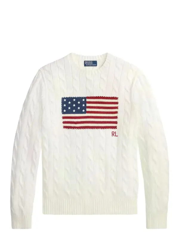 Polo Ralph Lauren Cable-knit Flag-motif Sweater - White