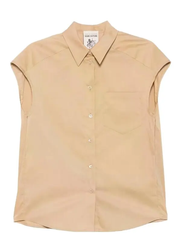SEMICOUTURE Lottie Cap-sleeve Button-down Shirt - Neutrals
