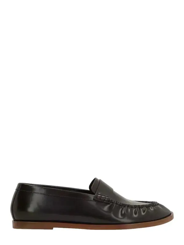 THE ROW Ruched Detail Leather Loafers - Brown