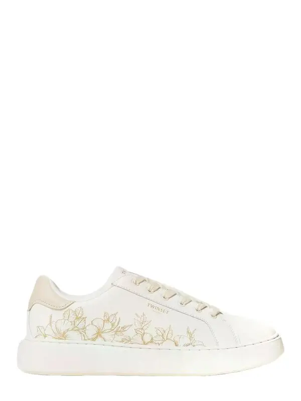 TWINSET Floral-embroidered Leather Sneakers - White