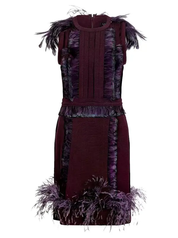 LANVIN Feather-trim Sleeveless Dress - Purple