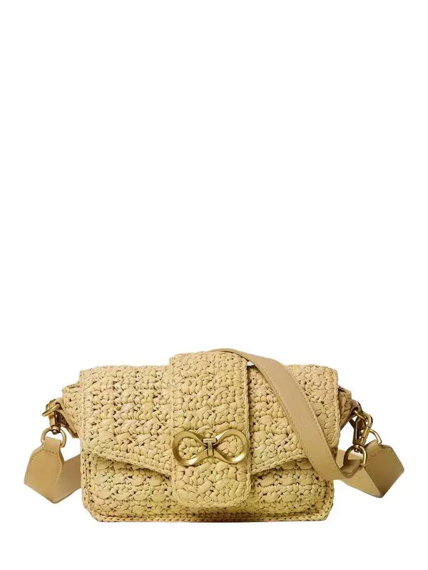 TWINSET Logo Buckle Woven Shoulder Bag - Neutrals