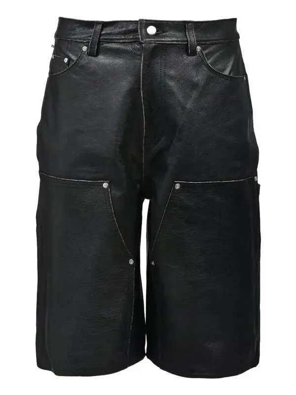 BREATH Double-knee Leather Shorts - Black