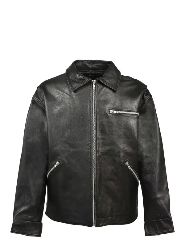 BREATH Grunge Grained Leather Zip-up Jacket - Black