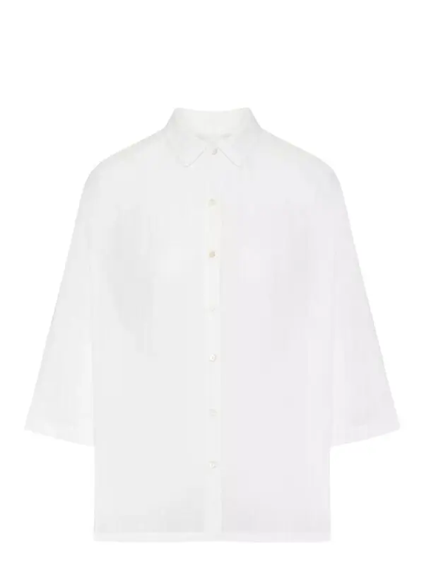 120% Lino Three-quarter Sleeve Linen Shirt - White