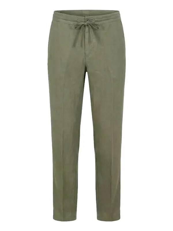 120% Lino Drawstring-waist Trousers - Green