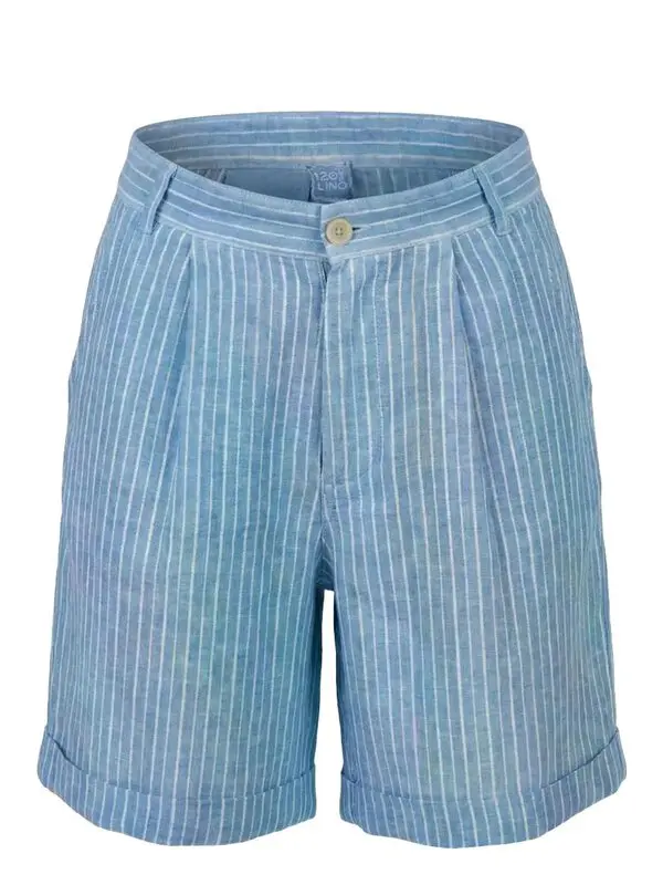 120% Lino Pinstripe Print Shorts - Blue