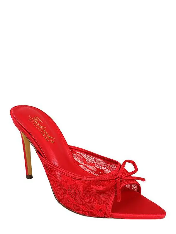 Frederick's Of Hollywood Pointed Toe Heels With Lace And Bow - Red