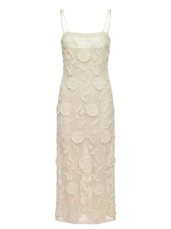NISSA Crochet-knit Floral-appliqué Dress - Neutrals