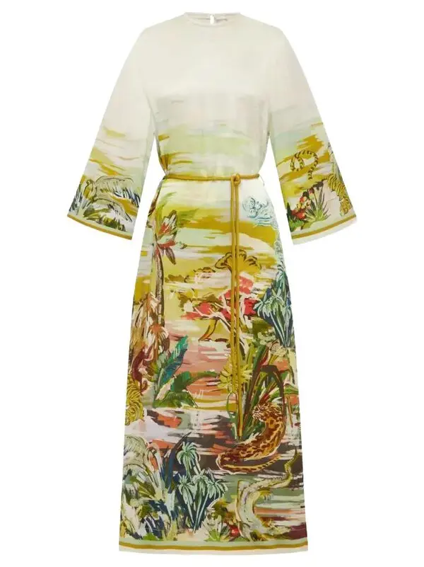 ALEMAIS Graphic-print Midi Dress - Neutrals