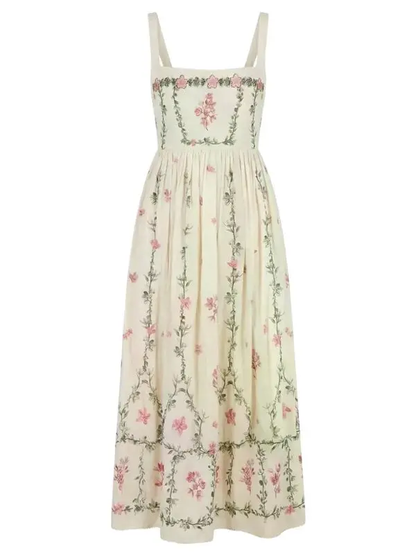 Agua Bendita Barbara Cauca Floral-embroidered Midi Dress - Neutrals