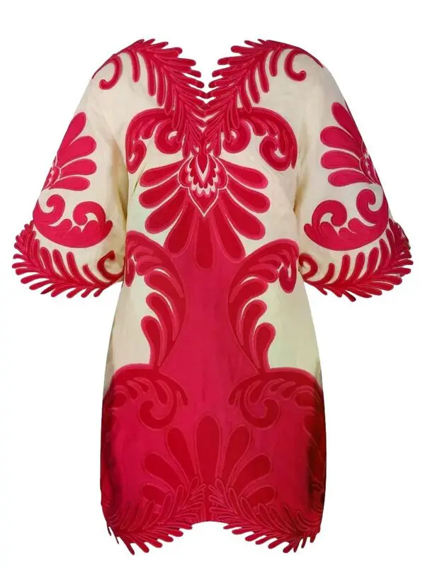 Farm Rio Arabesc-embroidered Mini Dress - Pink