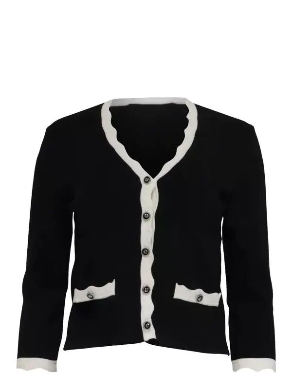 Maje Scalloped Trim Cardigan - Black