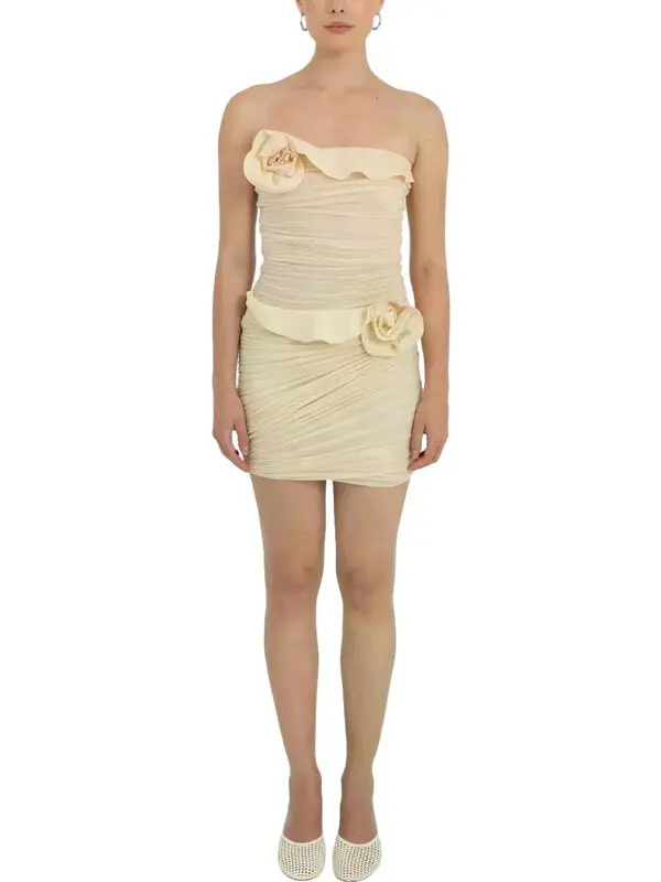 MAYGEL CORONEL Floral-appliqué Ruched Mini Skirt - Neutrals