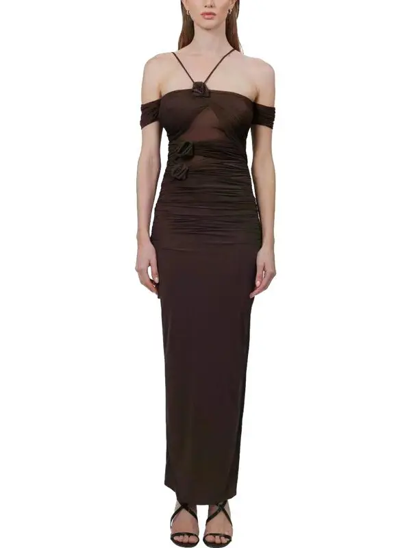 MAYGEL CORONEL Ruched Floral-detail Midi Dress - Brown