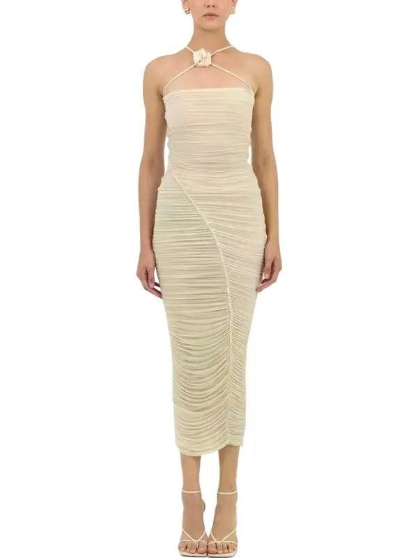 MAYGEL CORONEL Muralla Flower-detail Ruched Dress - Neutrals