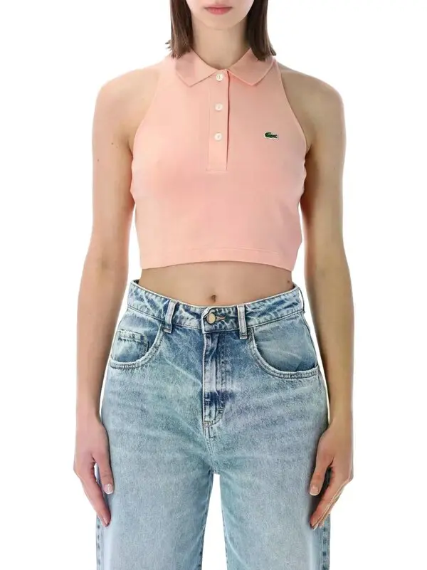 Lacoste Sleeveless Cropped Polo Shirt - Pink
