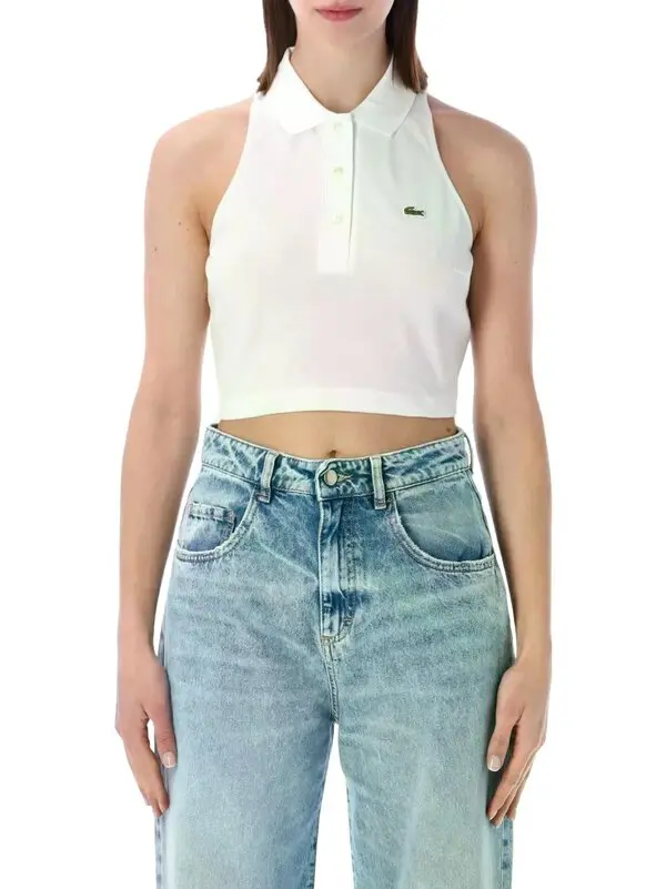 Lacoste Sleeveless Cropped Polo Shirt - White