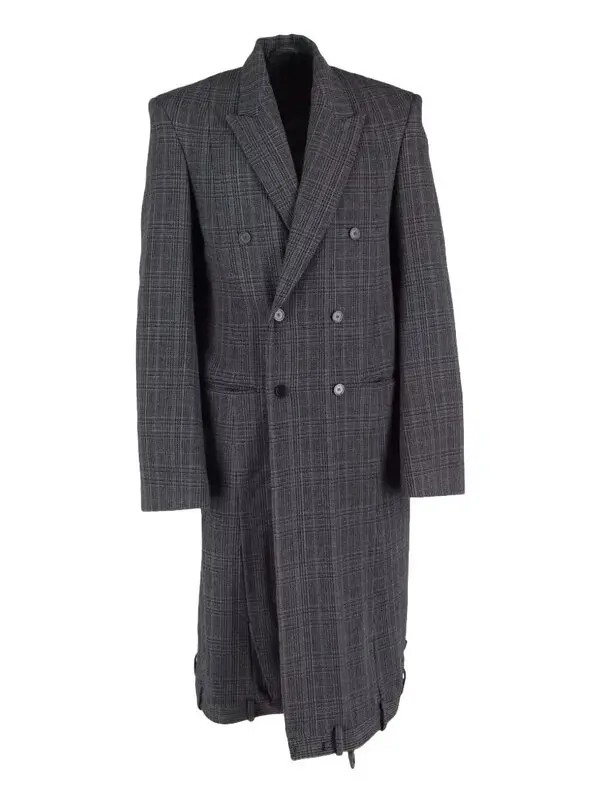 Balenciaga Check-pattern Double-breasted Coat - Grey
