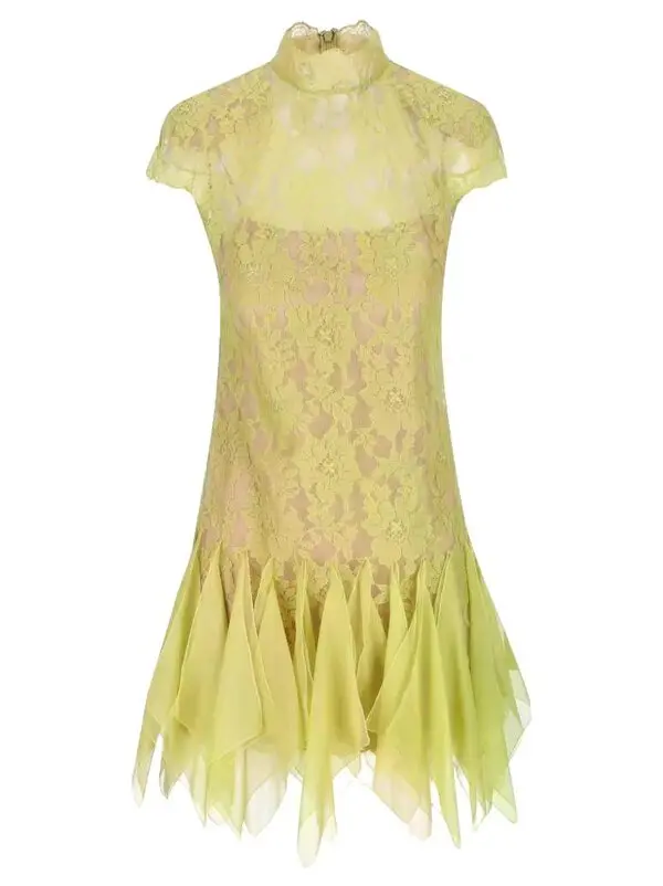 Valentino Garavani Handkerchief-hem Lace Mini Dress - Yellow