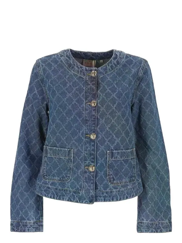 Marella Diamond-pattern Denim Jacket - Blue